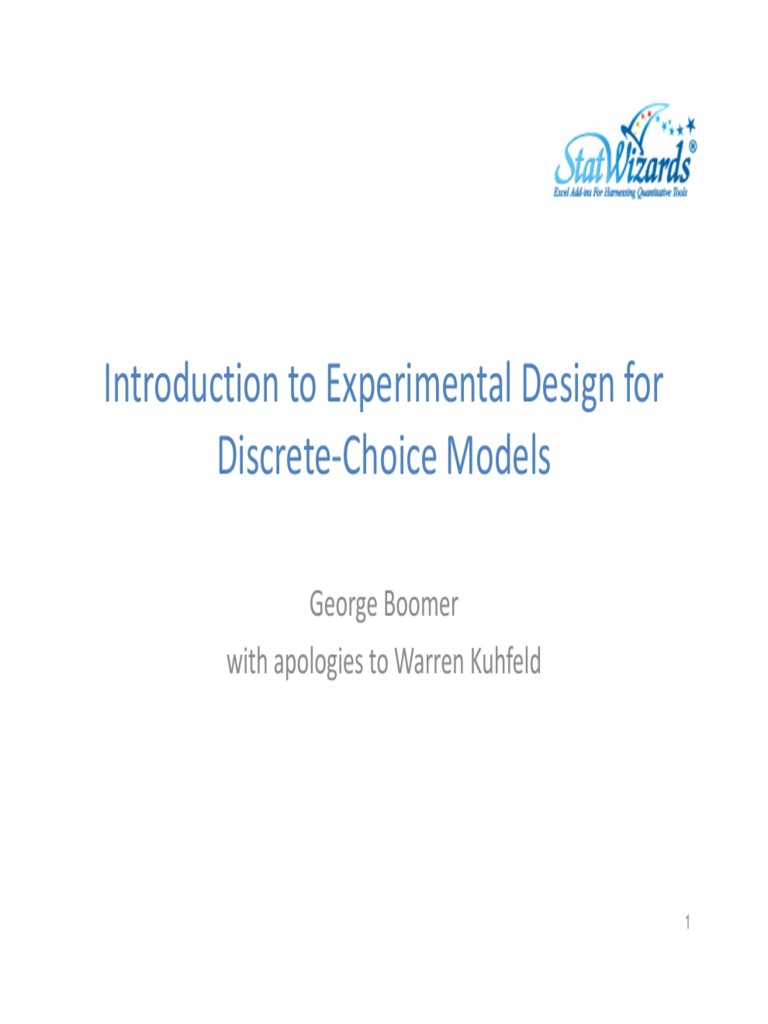 Introduction To Experimental Design For Discrete-Choice Models PDF ...