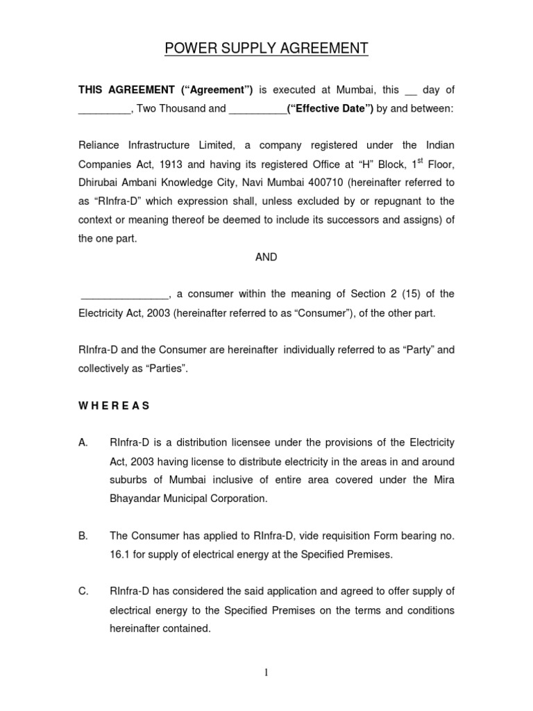 Power Supply Agreement-Draft | PDF | Government Information | Common Law