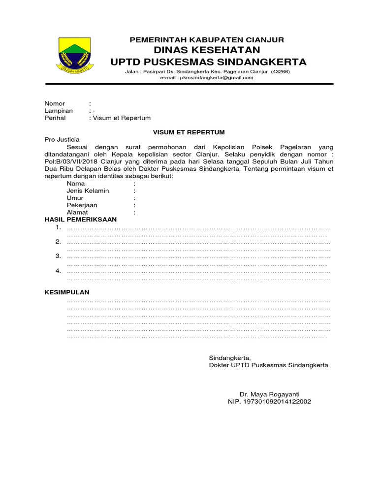 Contoh Surat Visum Et Repertum Puskesmas | PDF | Pengembangan Diri