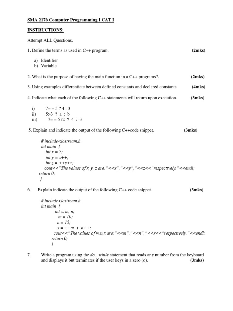 SMA 2176 Computer Prog | PDF | C++ | Computer Programming