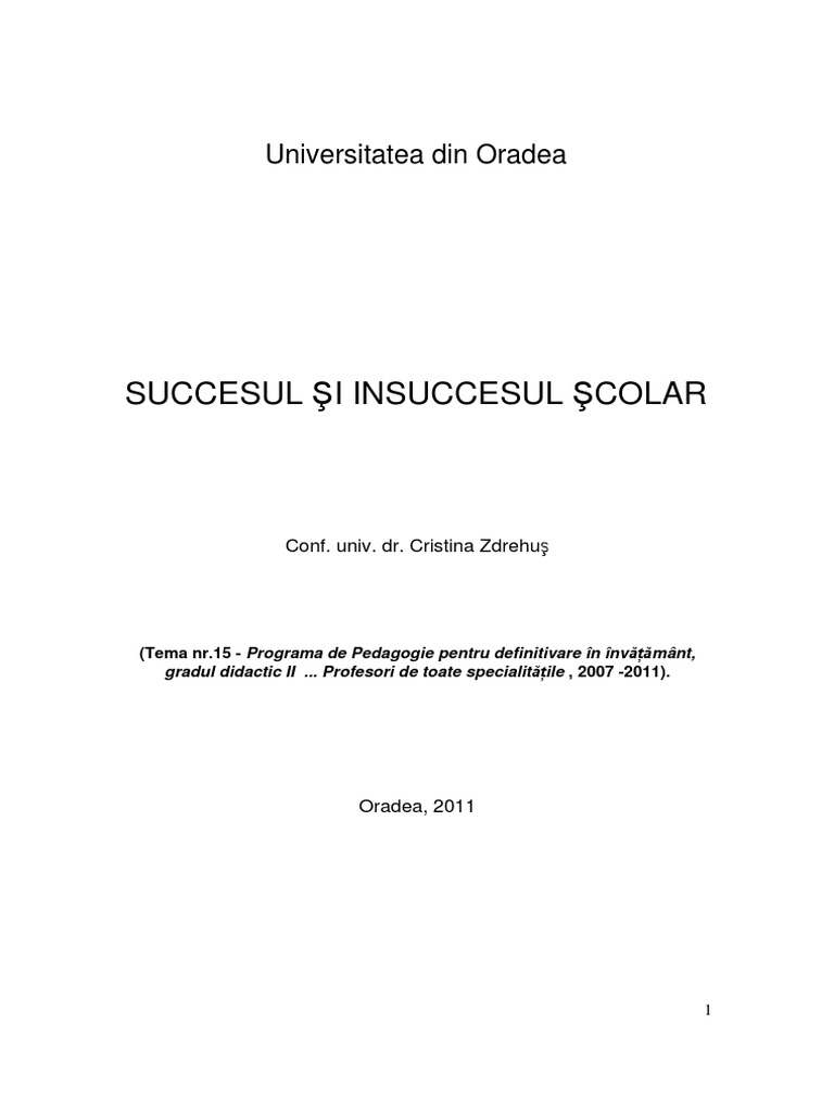 Succesul Si Insuccesul Scolar PDF | PDF