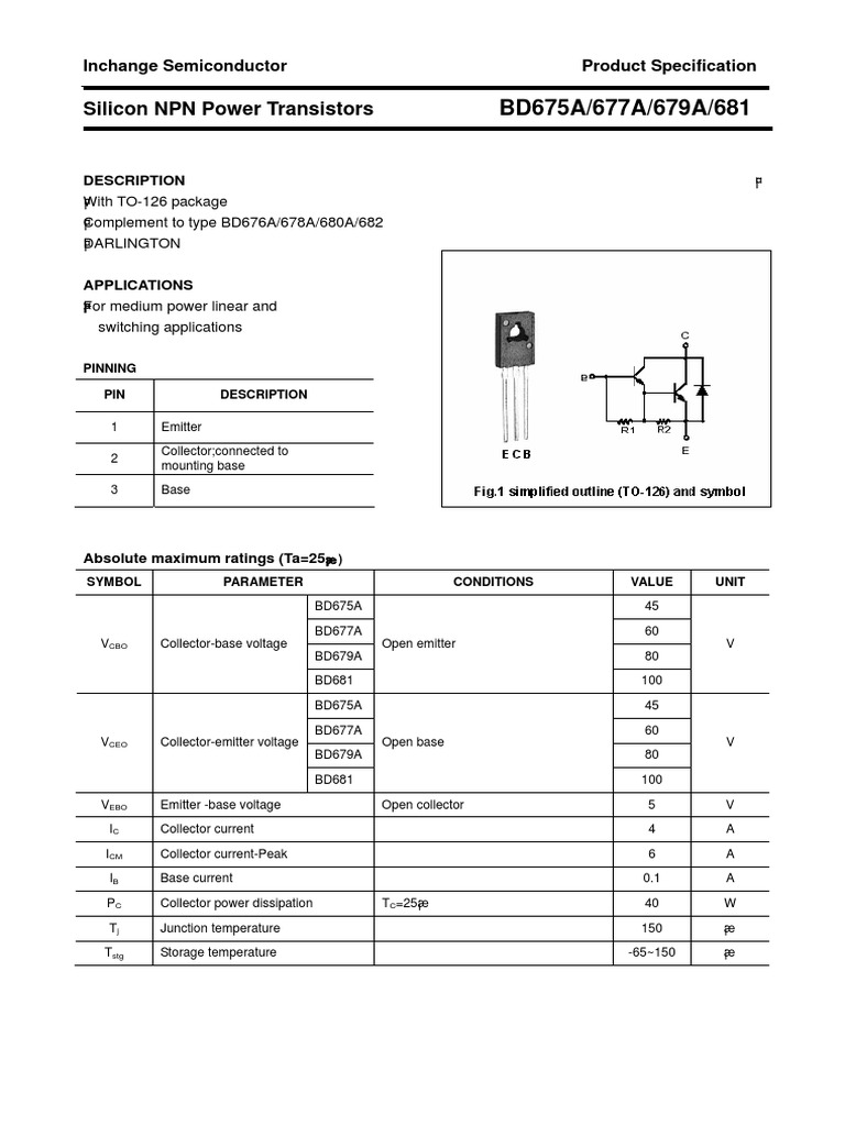 Transistor BD681 - Datasheet | PDF | Bipolar Junction Transistor ...