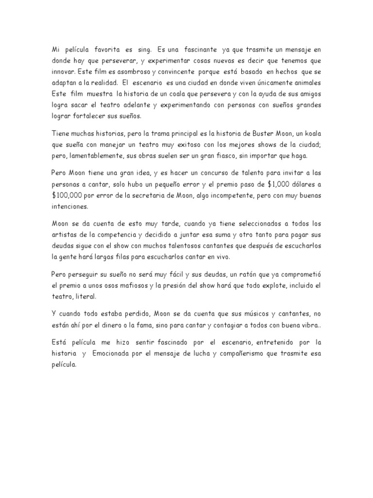 La perseverancia y el compañerismo triunfan: Análisis de la película Sing | PDF | Ocio | Teatro