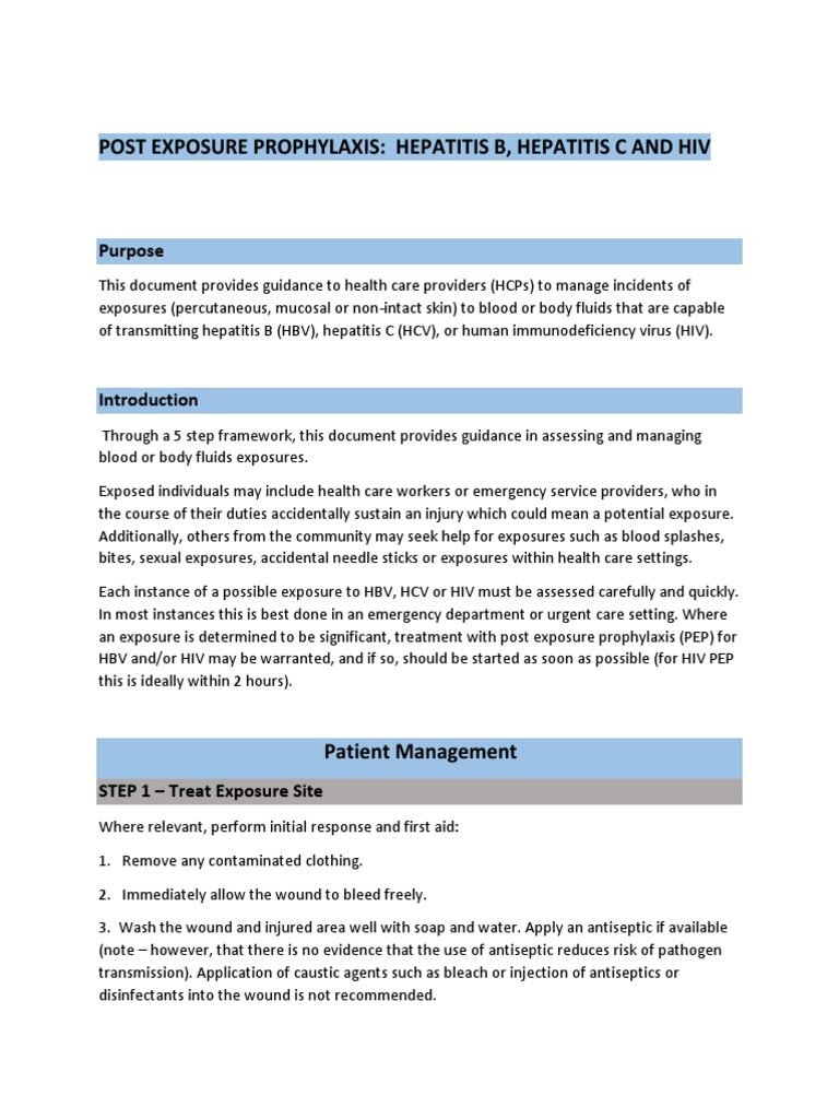 Post Exposure Prophylaxis: Hepatitis B, Hepatitis C and Hiv | PDF | Hiv ...