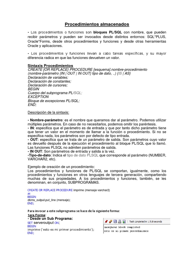 Funciones y Procedimientos Almacenados | PDF | Pl / Sql | SQL