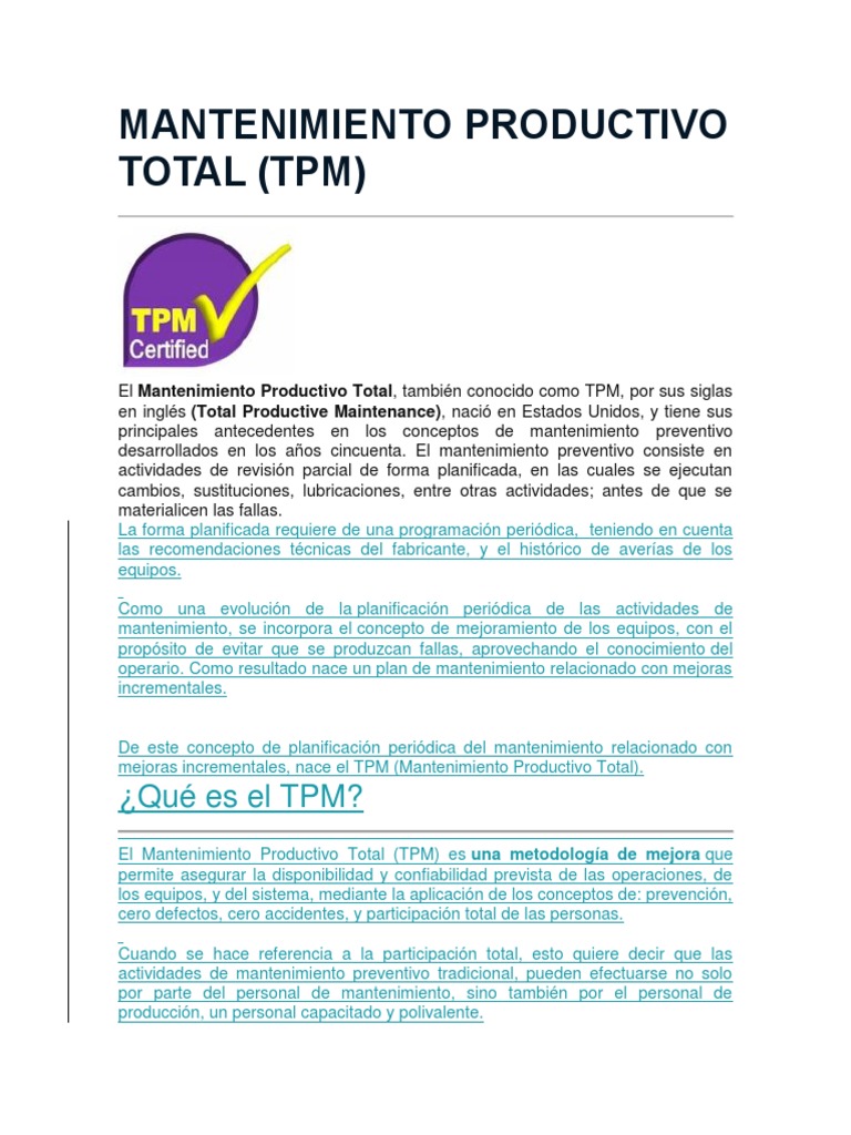 Mantenimiento Productivo Total | PDF | Business