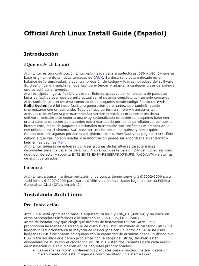 Official Arch Linux Install Guide in PDF Espanol | Descargar gratis PDF ...