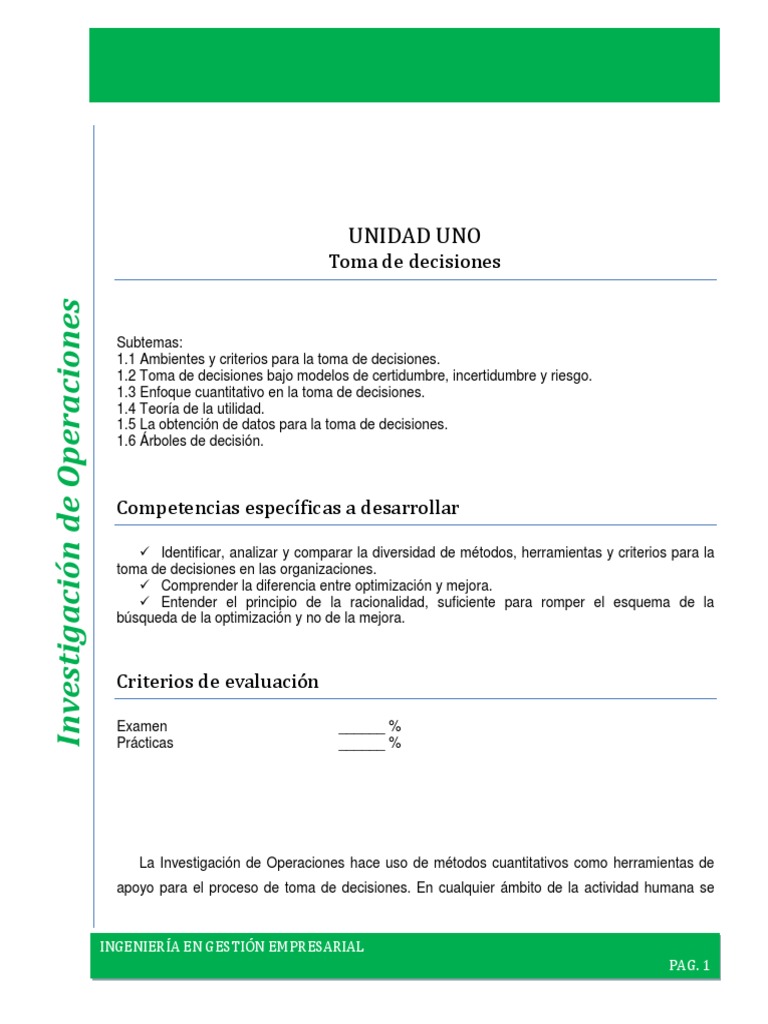 Unidad I, Toma de Decisiones | PDF | La investigación de operaciones ...