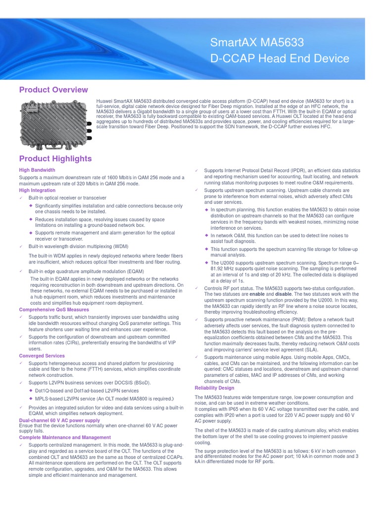 MA5633 V800R017C00 Product Description D3.0 CMC | PDF | Wavelength ...