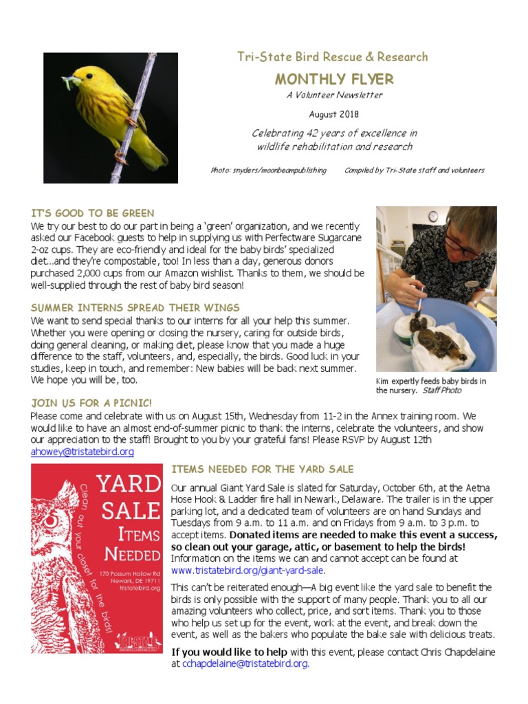 Tri-State Bird Rescue August 2018 Update | PDF | Birds | Tetrapods