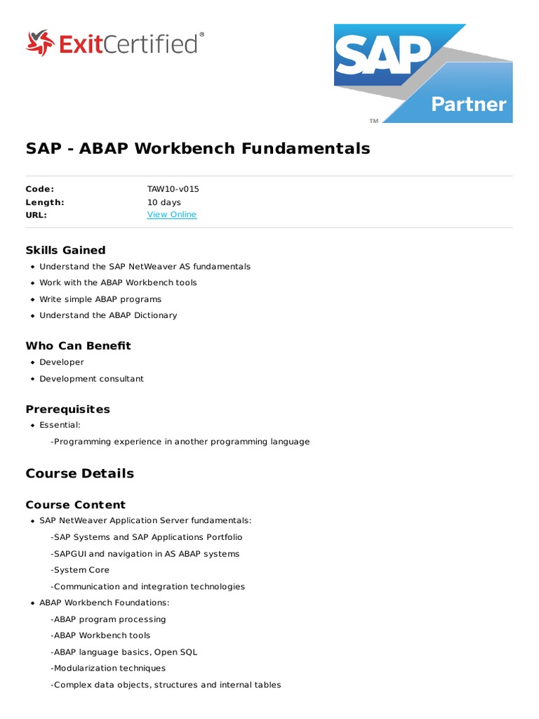Abap Workbench Fundamentals | PDF
