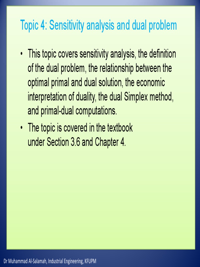 Sensitivity Analysis Dual Problem | PDF | Sensitivity Analysis | Mathematical Optimization