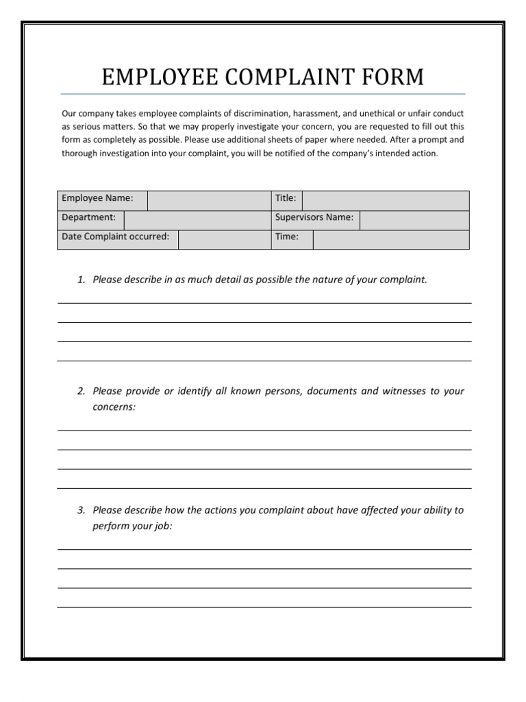 Employee Complaint Form | PDF | Complaint | Public Law