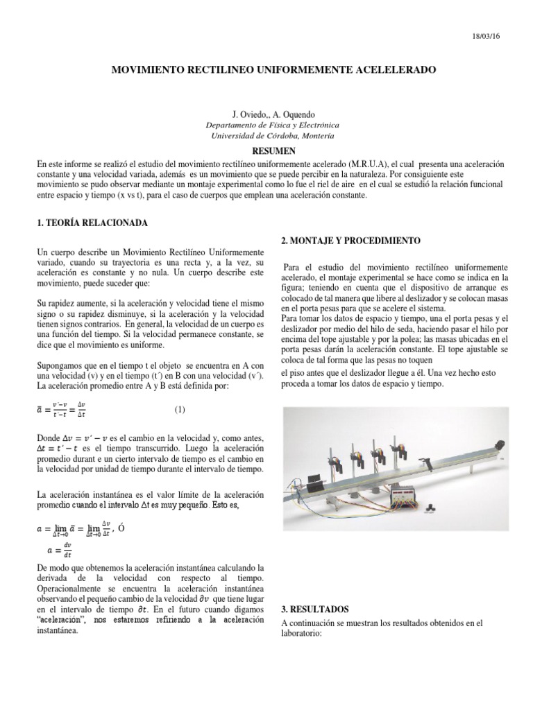 Informe De Laboratorio De Fisica De M R U A Pdf Movimiento Física