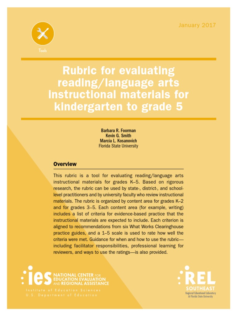 Rubrics On Evaluating Teaching Materials For Grade 5 | PDF | Phonics ...