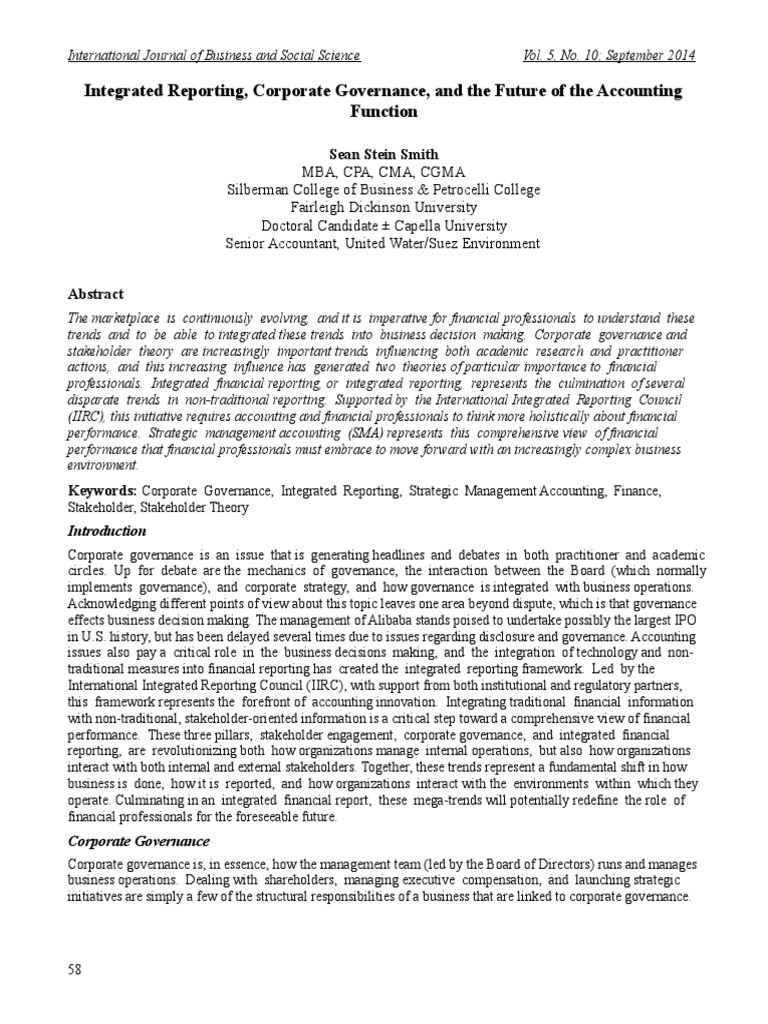 Integrated Reporting, Corporate Governance, and The Future of The ...