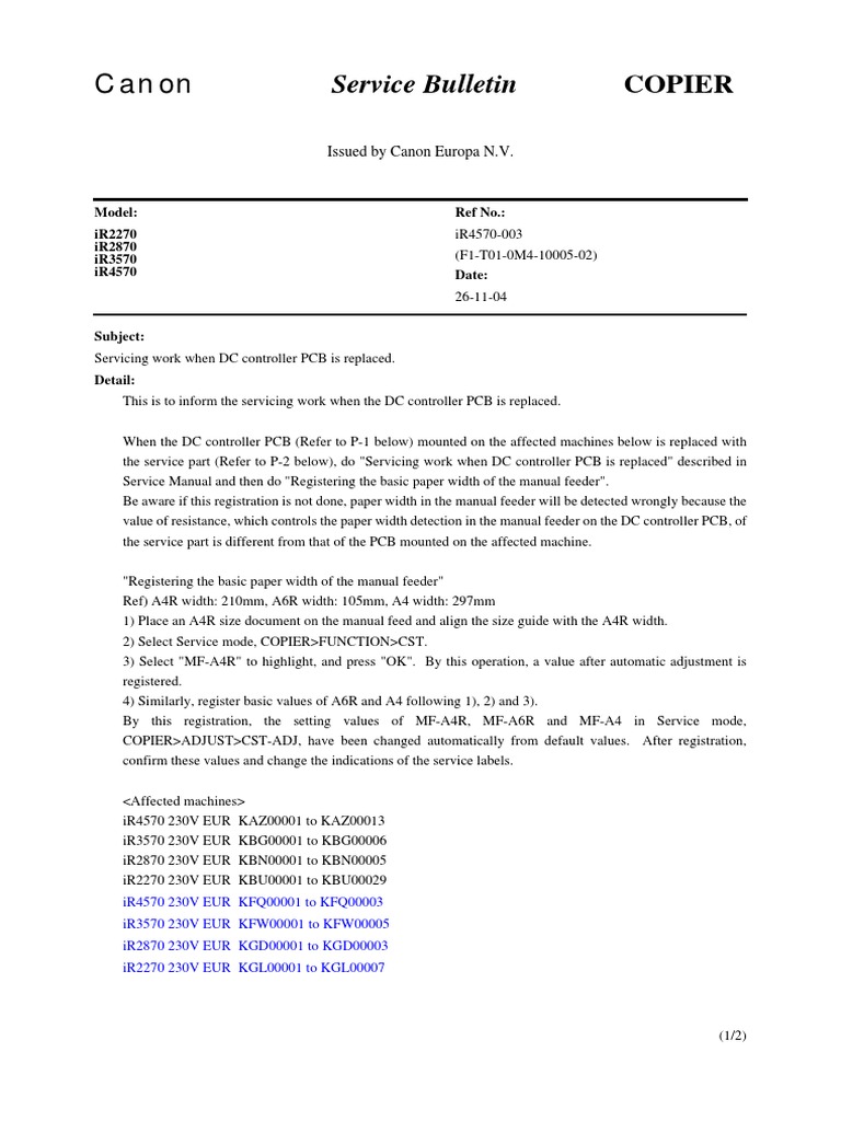 Canon Service Letter | PDF