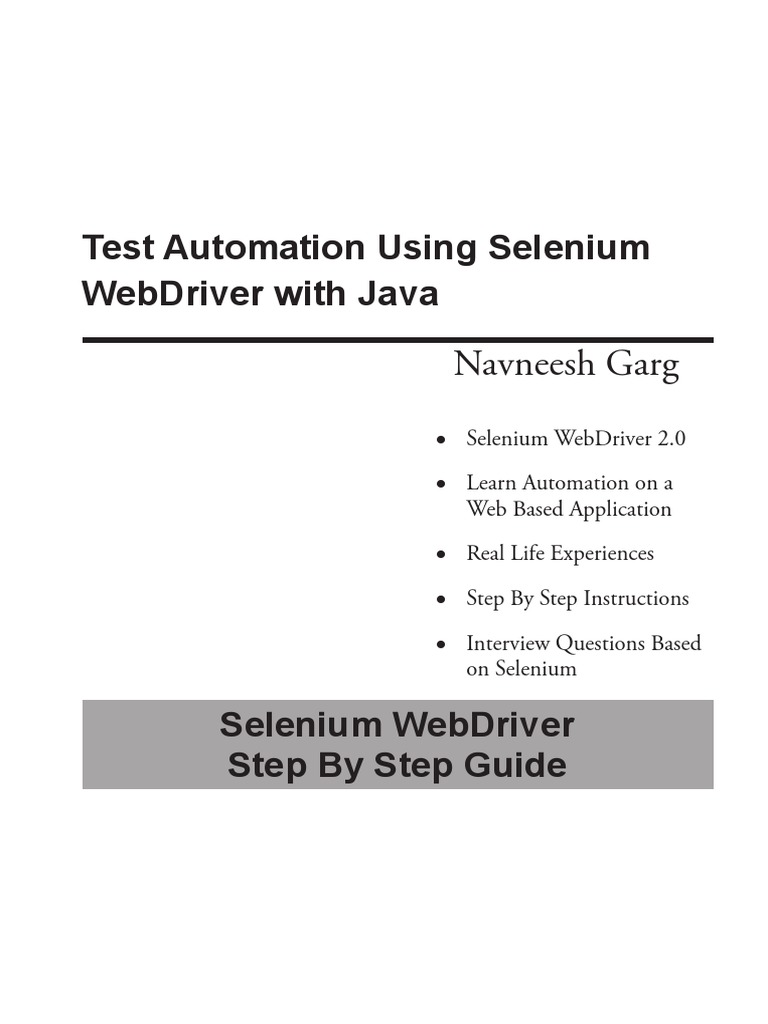 Test Automation Using Selenium Webdriver With Java Navneesh Garg Pdf Selenium Software