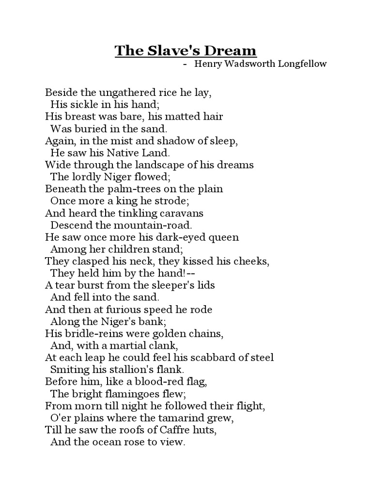 The Slave's Dream Poem | PDF | Slavery