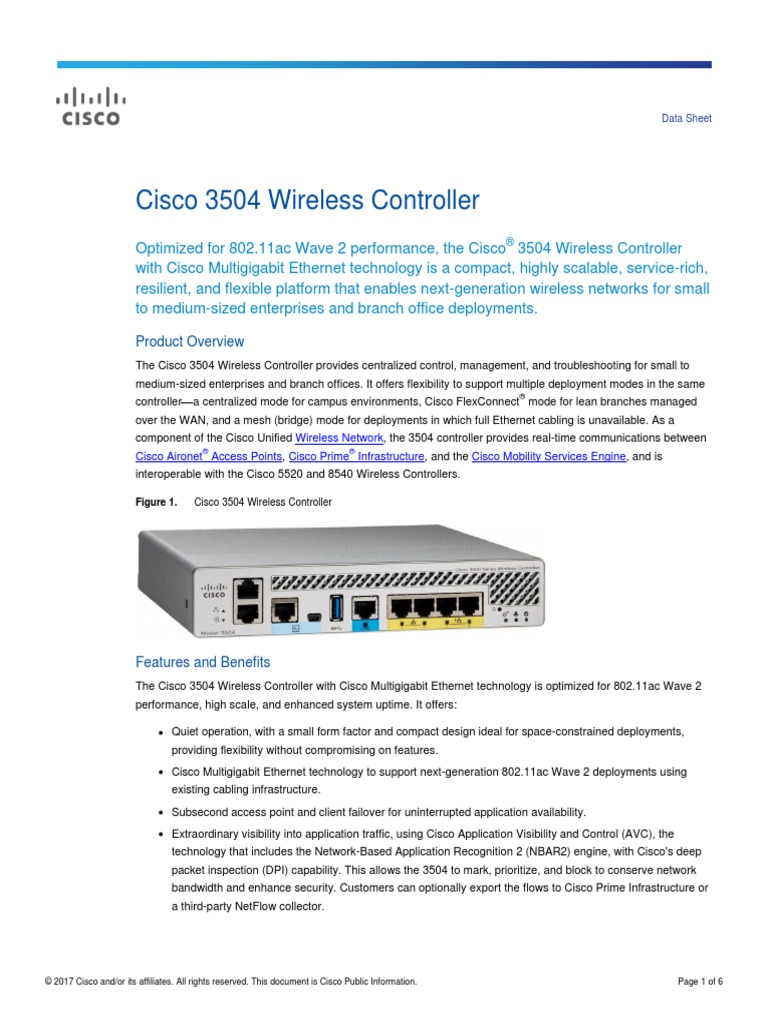 Cisco 3504 Wireless Controlller Datasheet | PDF | Radius | Transport ...
