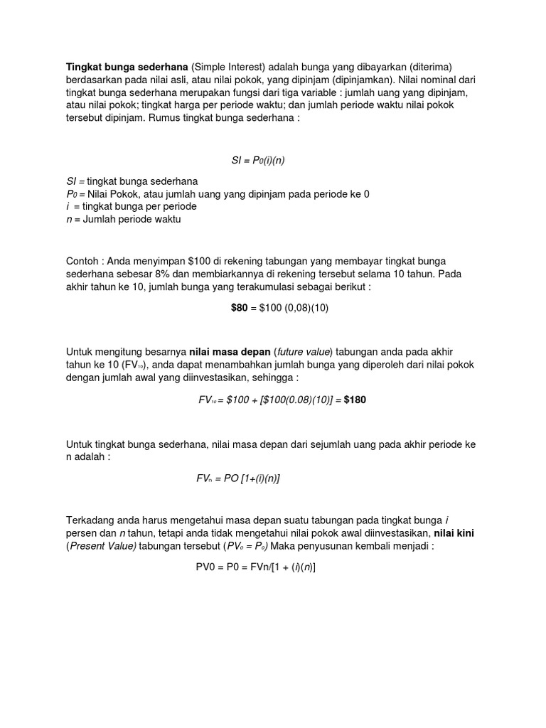 Tingkat Bunga Sederhana Dan Majemuk (Fixed) | PDF