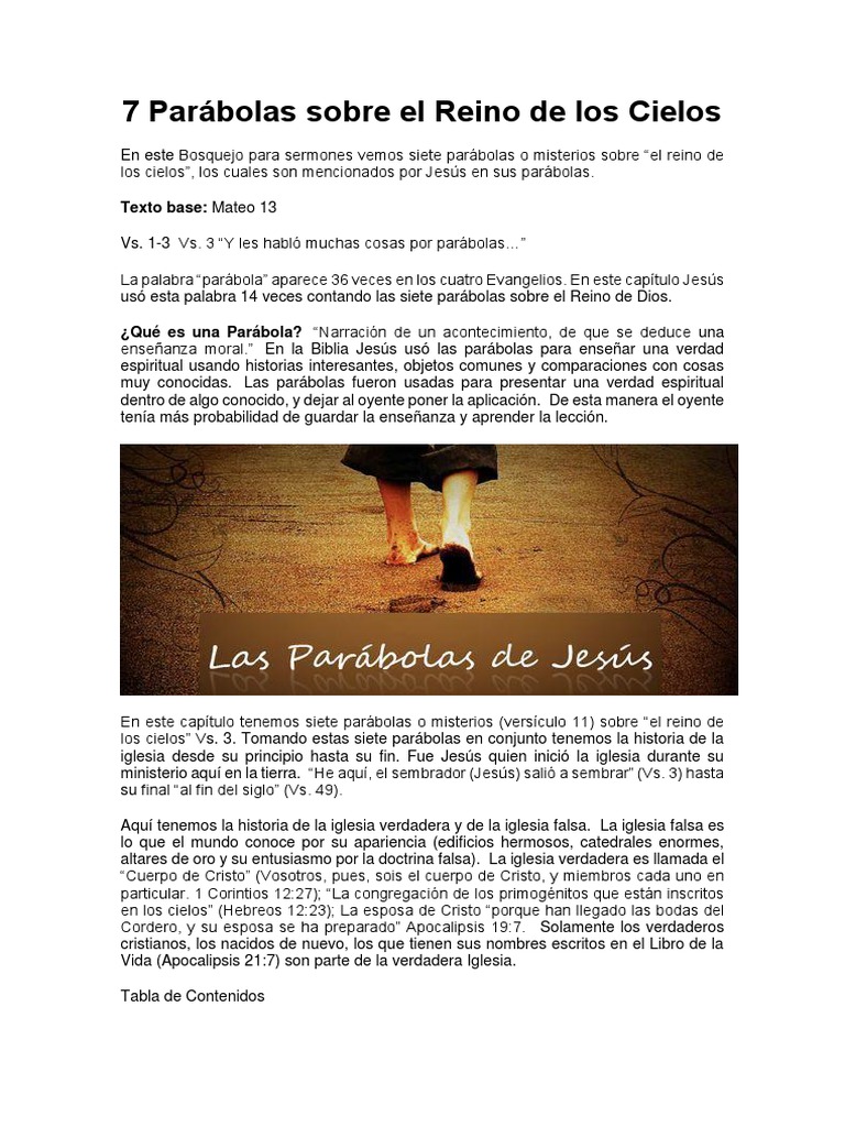7 Parábolas Sobre El Reino de Los Cielos | PDF | Parábolas de Jesús ...