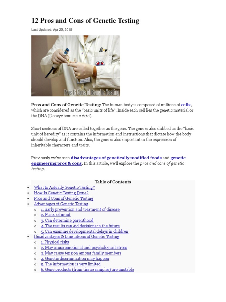 Pros and Cons of Genetic Testing: The Human Body Is Composed of ...