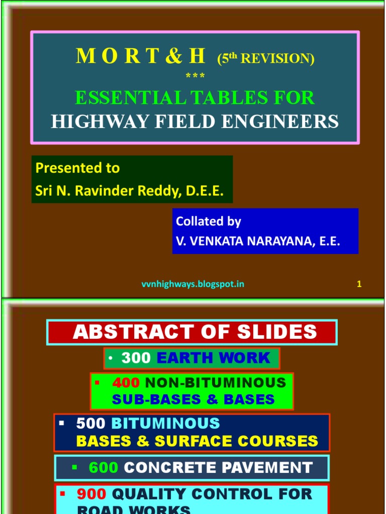 Venkat_MoRTH 5th Revision Essential Tables for Highway Field Engineers ...