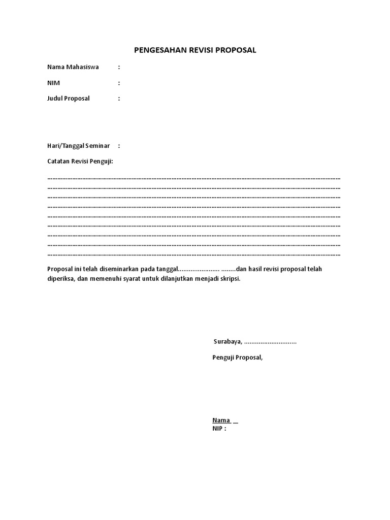 Lembar Pengesahan Revisi Proposal | PDF