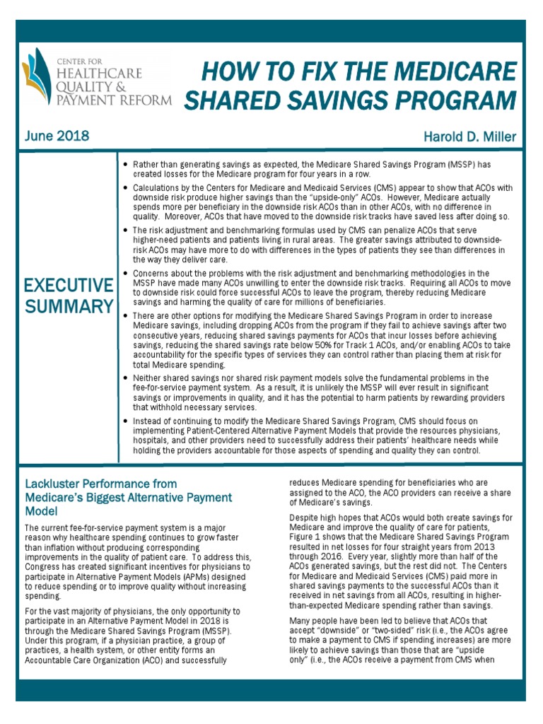 How To Fix The Medicare Shared Savings Program: Executive | PDF ...
