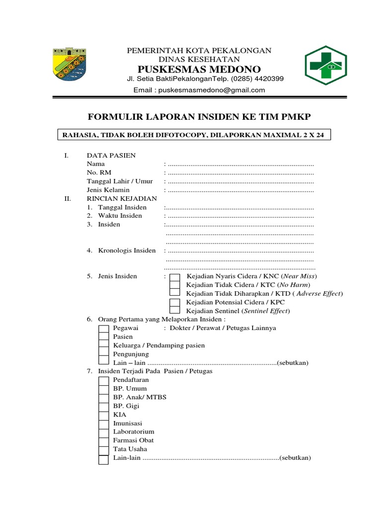 Formulir Laporan Insiden Ke Tim PMKP | PDF