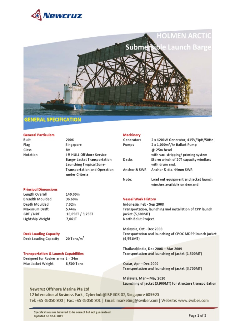 Holmen Arctic Submersible Barge Specs | PDF | Ships | Watercraft