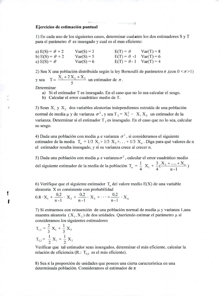 Estimación puntual. Ejercicios | Estimador | Muestreo (Estadística)