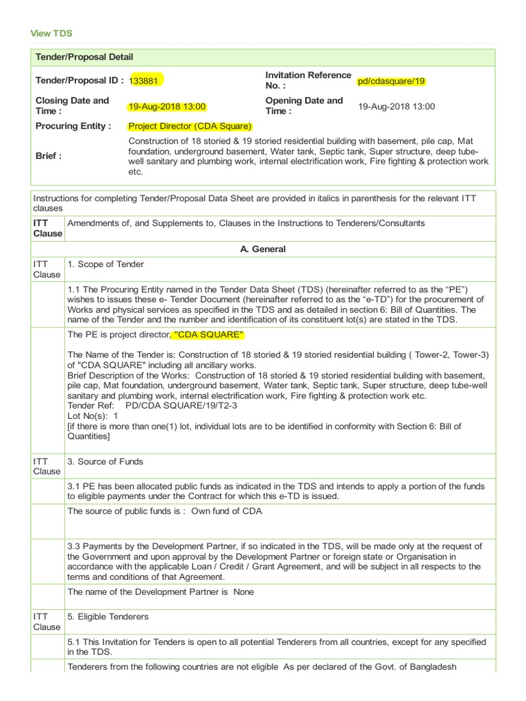 Section2 - Tender Data Sheet | PDF | General Contractor | Value Added Tax