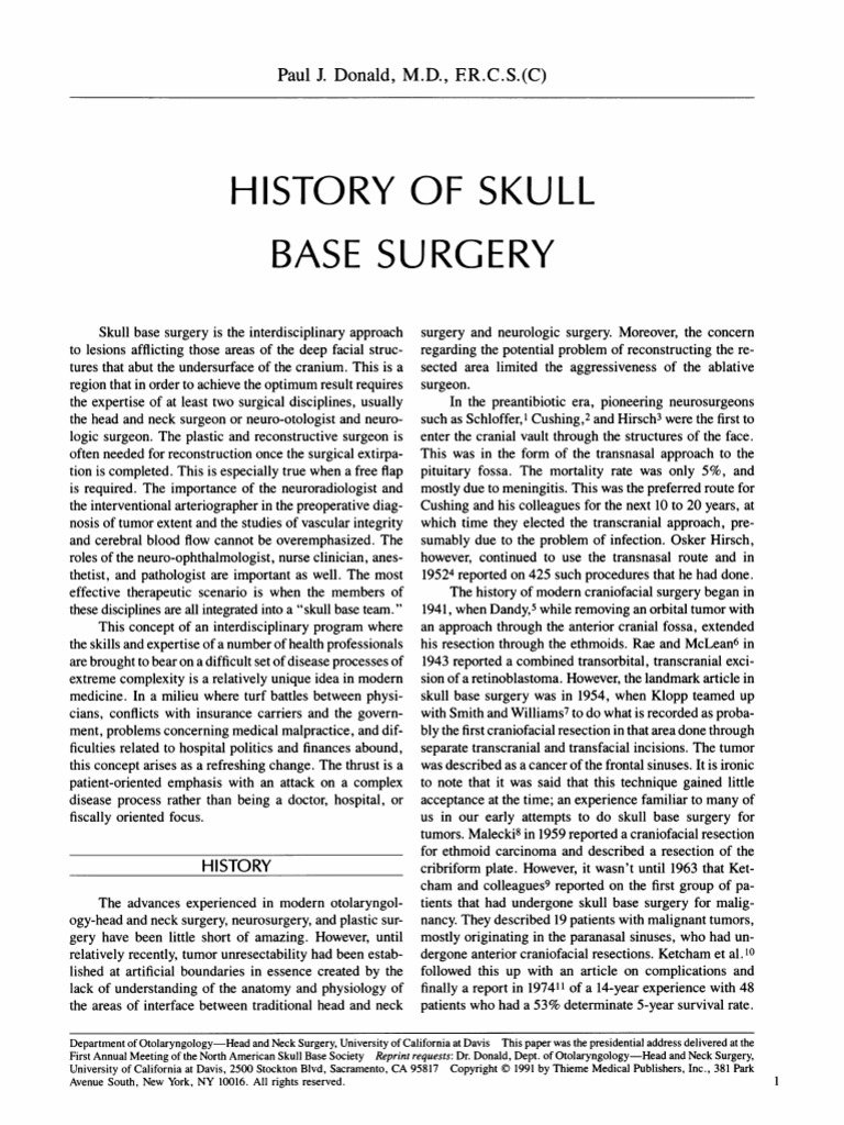 History Skull Base Surgery | PDF