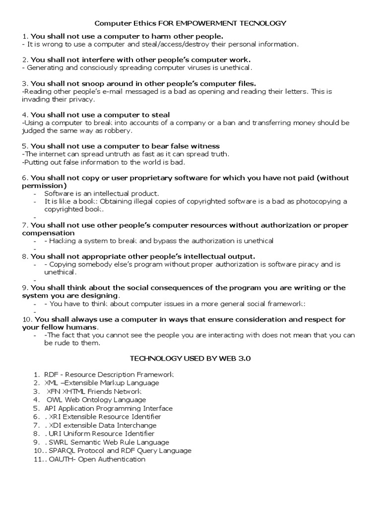 10 Commandments of Computer Ethics | PDF