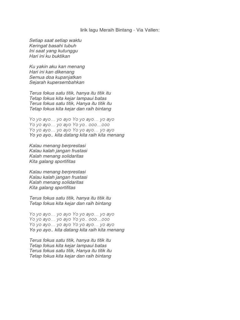 Lirik Lagu Meraih Bintang | PDF Lirik Lagu Meraih Bintang | PDF