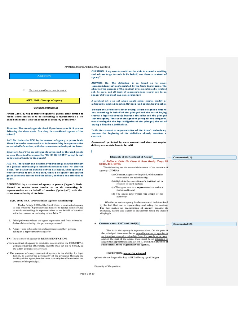 Apt Prelimsnotes Nikkisia | PDF | Law Of Agency | Estoppel