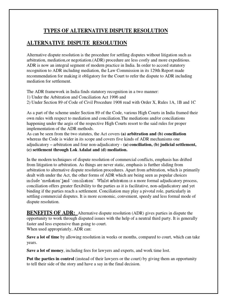 Types of Alternative Dispute Resolution | PDF | Alternative Dispute ...
