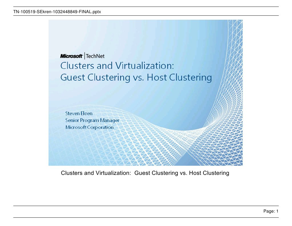 Clusters and Virtualization: Guest Clustering vs. Host Clustering | PDF ...