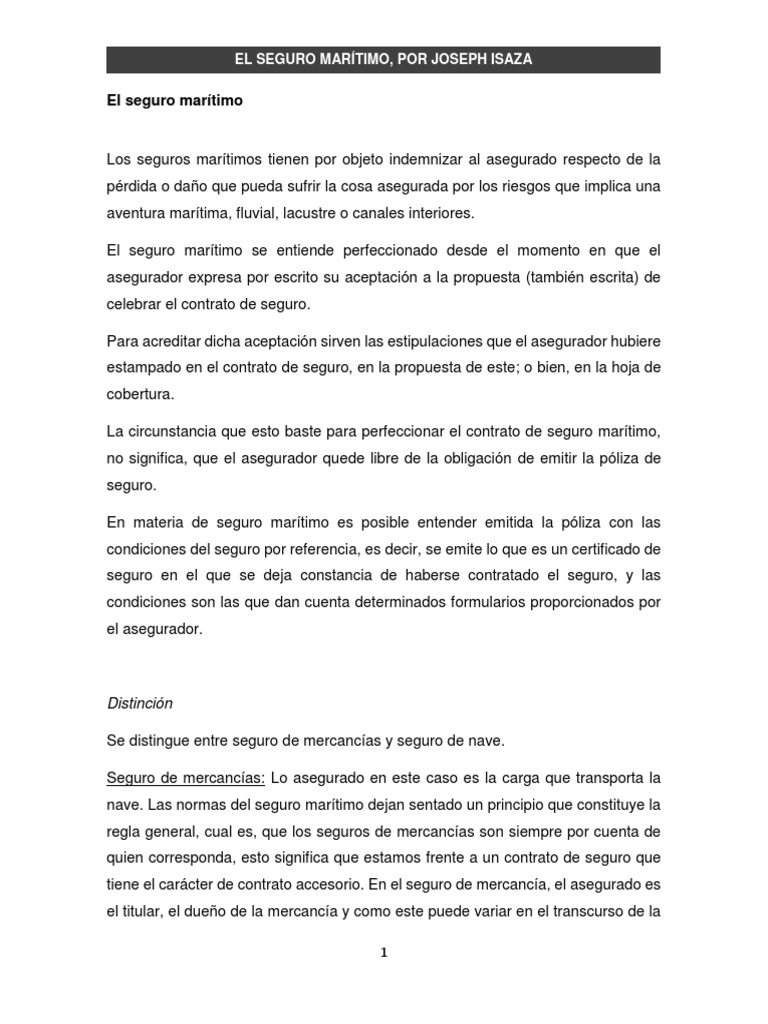 Tipos y Contratos de Seguros Marítimos | PDF | Póliza de seguros | Seguro
