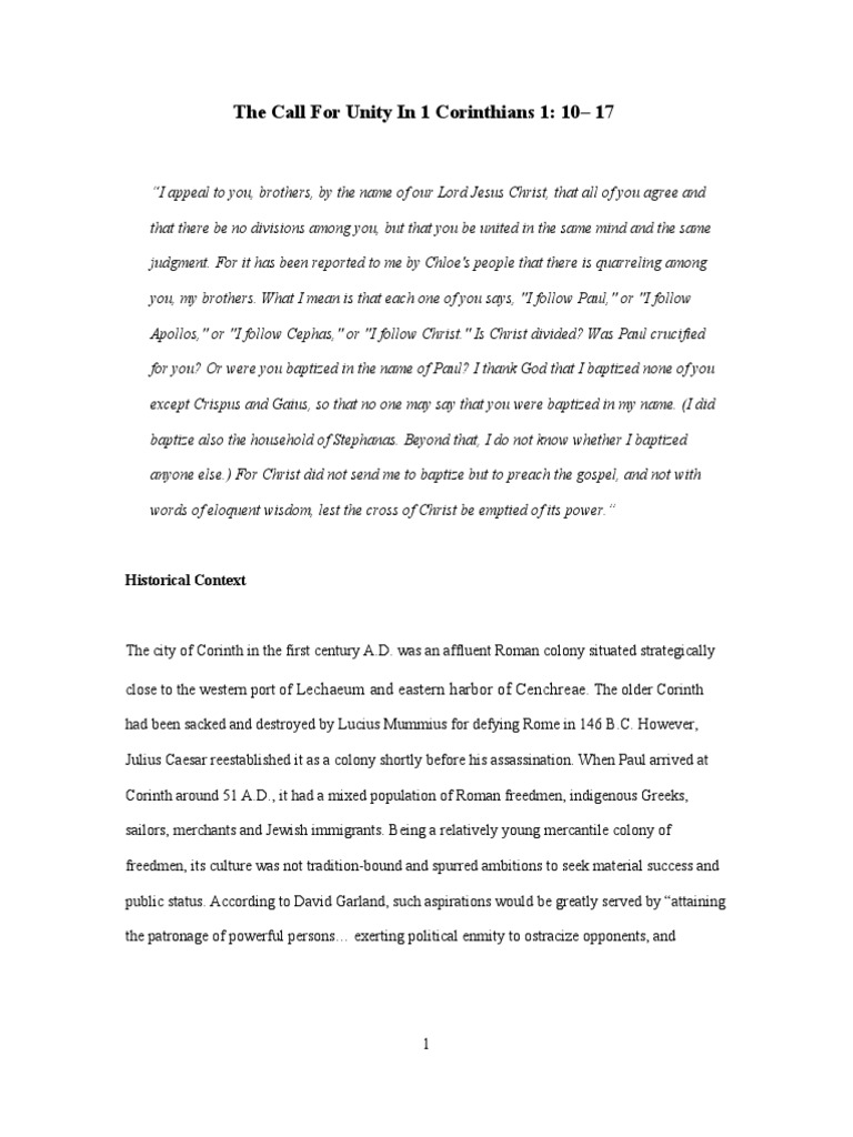 Unity Assignment | PDF | First Epistle To The Corinthians | Paul The ...
