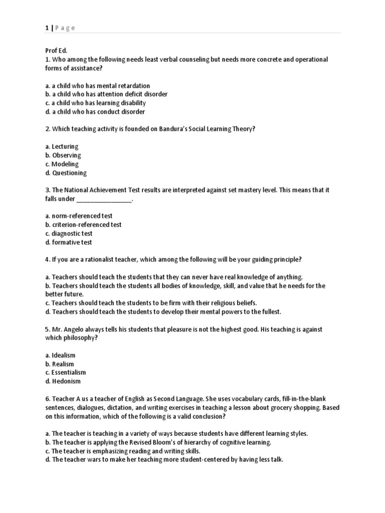 Prof Ed | PDF | Teachers | Learning Theory (Education)