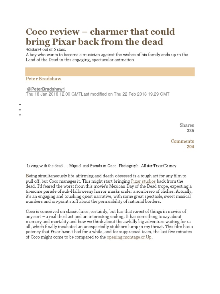 Coco Review - Charmer That Could Bring Pixar Back From The Dead | PDF