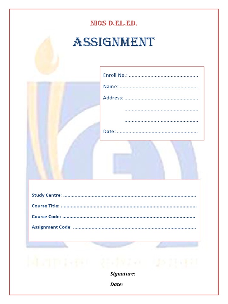 Nios D.el - Ed. Assignment Front Page | PDF | Computing And Information ...