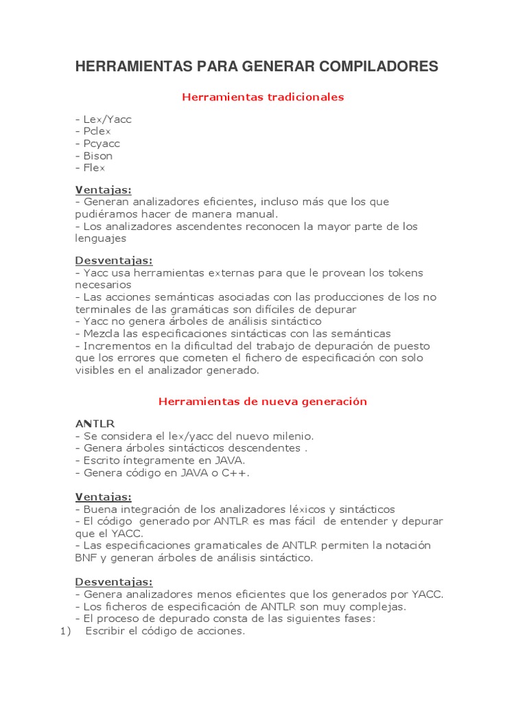 Herramientas para Generar Compiladores | PDF | Compilador | Analizando