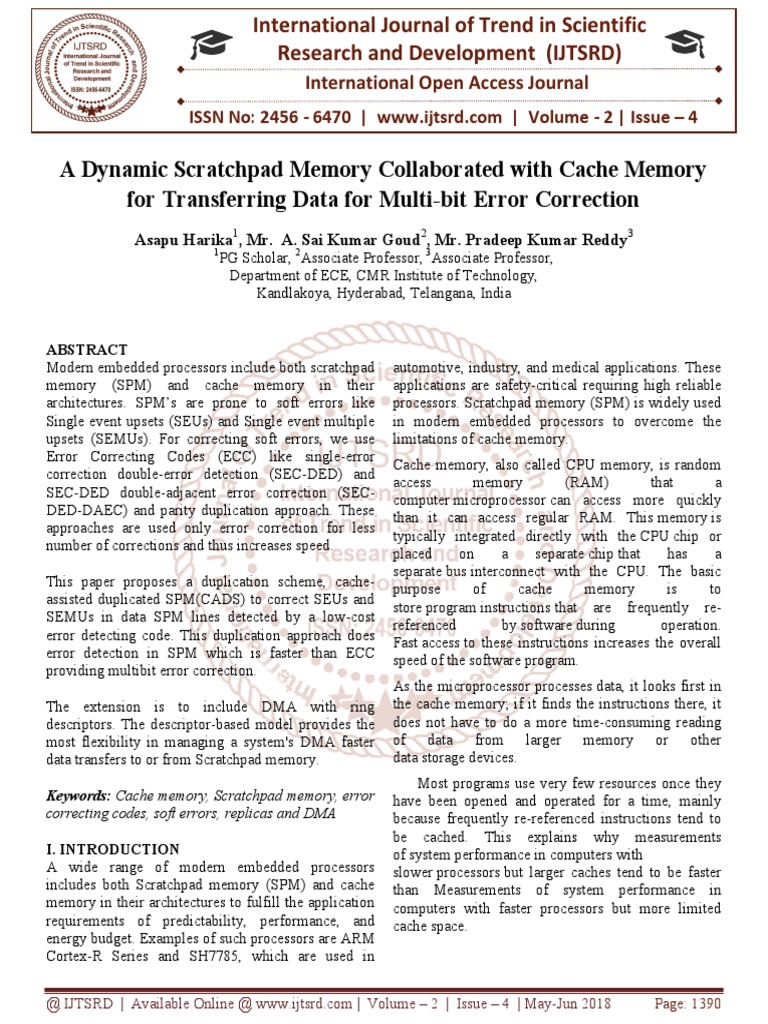 A Dynamic Scratchpad Memory Collaborated With Cache Memory For Transferring Data For Multi-Bit ...