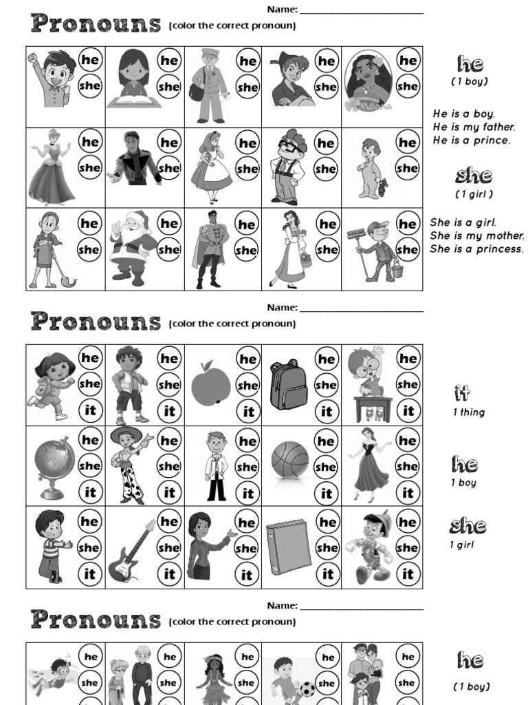 PRONOUNS (He, She, It, They) | PDF | Language Arts & Discipline