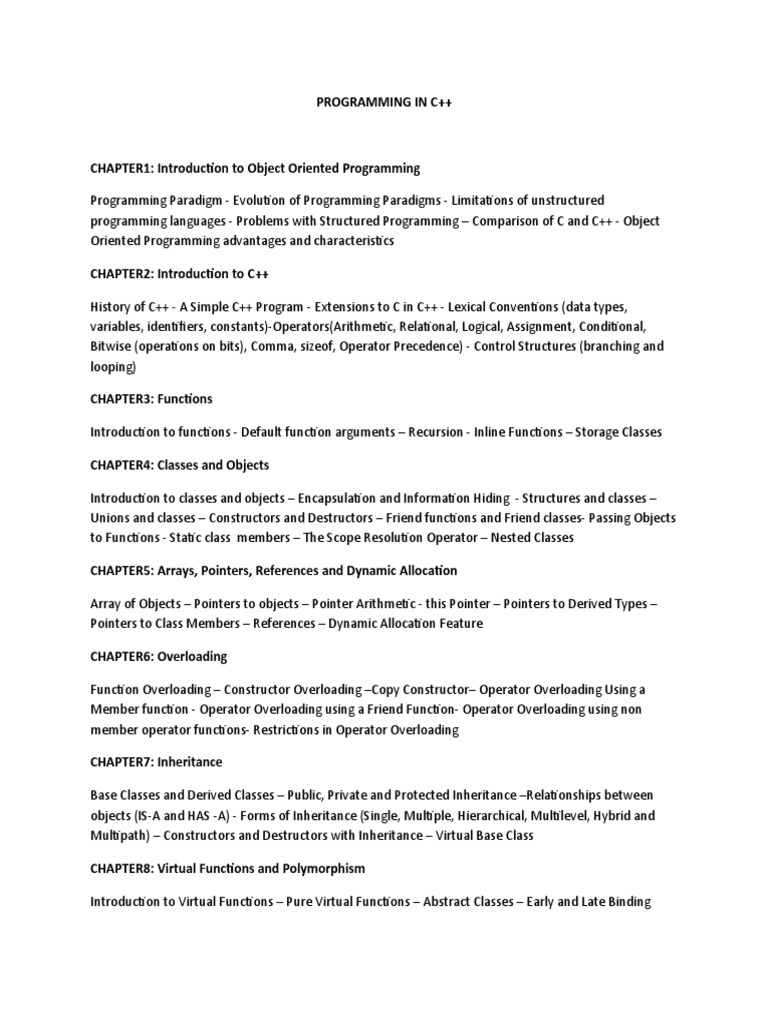C++ Syllabus | Download Free PDF | C++ | Class (Computer Programming)