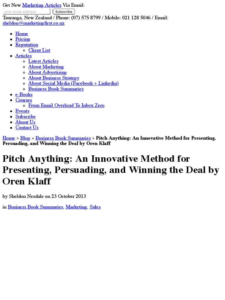 Book Summary: Pitch Anything by Oren Klaff | PDF | Dopamine ...